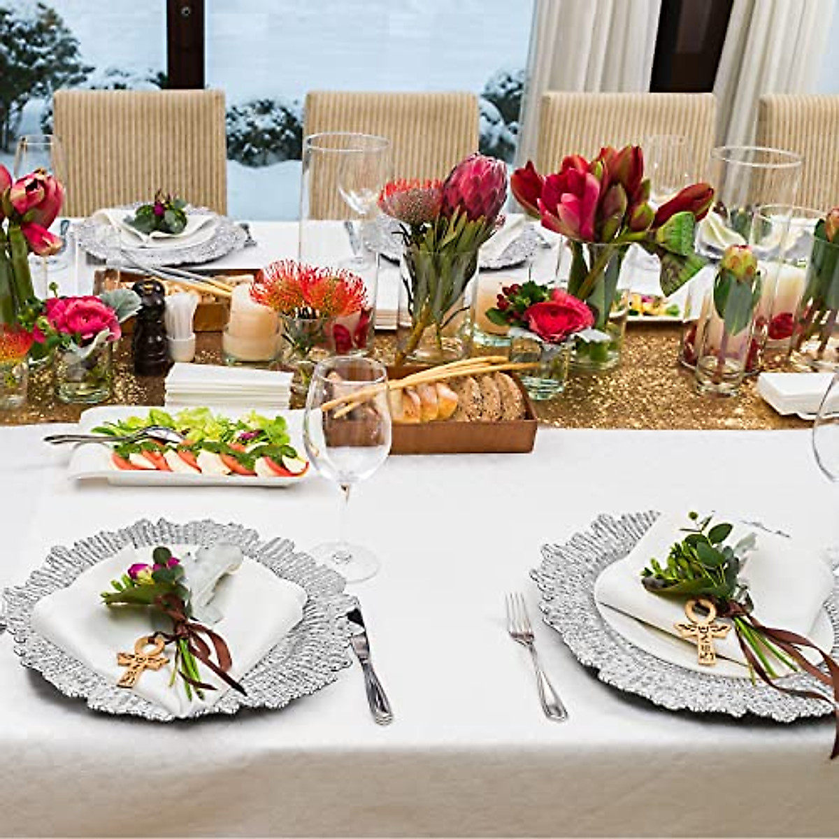 Mimorou 18 Pack Reef Charger Plates Plastic Snowflake Charger Plates Wedding Floral Charger Plates Decor for Christmas Dinner Wedding Party Event Supplies, 13 Inch (Silver)