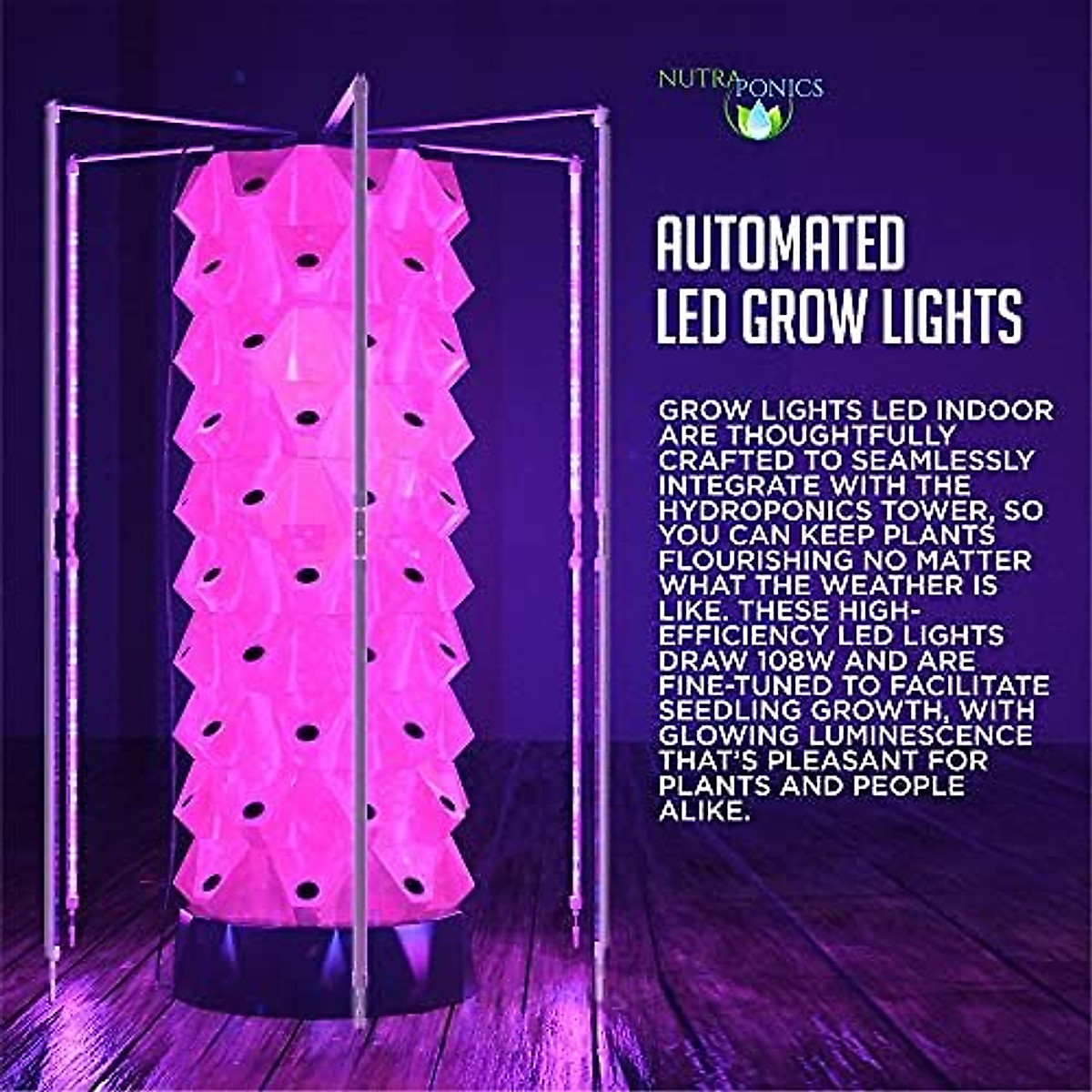 Nutraponics Hydroponics Indoor Garden Growing System - Automated Aeroponic Vertical Tower Garden + LED Grow Lights Planting Kit Farm Plants Fresh Herb Garden, Fruits & Vegetables Nursery - 80 Pots
