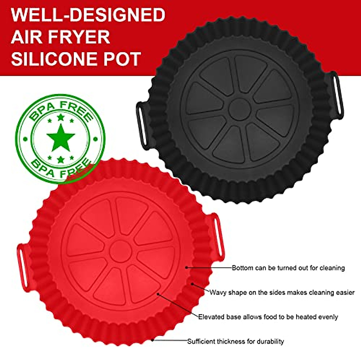 Air Fryer Silicone Pot, 2Pcs 8.6'' Air Fryer Silicone Liners Food Safe Non Stick Air fryer Basket Oven Accessories, Reusable Replacement of Parchment Liner Paper Fits 5.3QT or Bigger Air Fryer