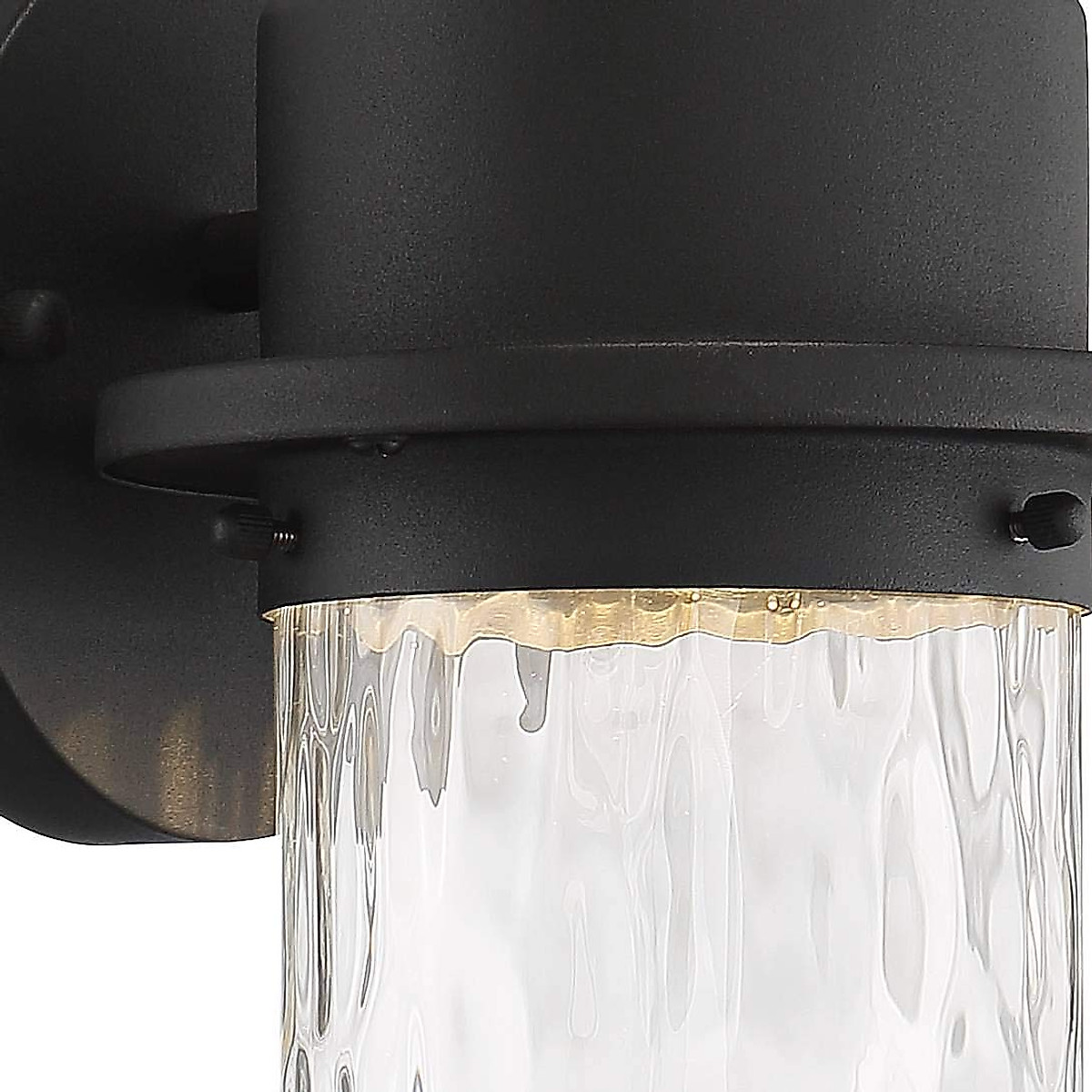 Possini Euro Design Mallow Modern Rustic Outdoor Wall Light Fixture LED Textured Black Steel 9 1/4" Clear Hammered Glass for Exterior House Porch Patio Outside Deck Garage Front Door Garden Home