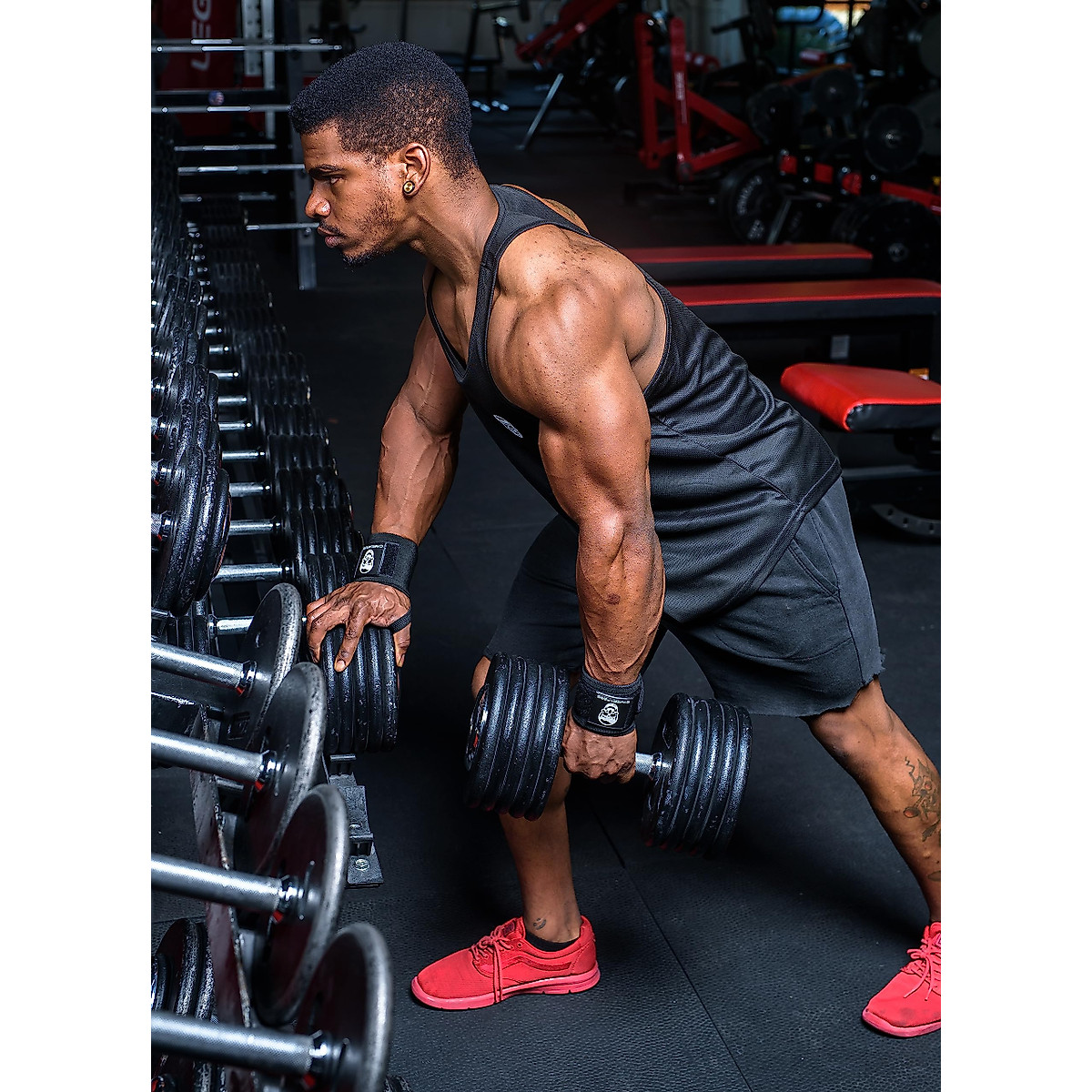 Wrist Wraps Weightlifting - Stiff Heavy Duty 18" Wraps With Thick Thumb Loop For Powerlifting, Bodybuilding, Cross Training, & Heavy Presses (Black - Medium Stiff, 18")