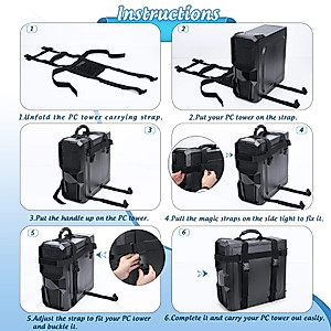 Trunab PC Tower Carrying Strap with Rubber Handle, Desktop Carrying Case Belt Computer Travel Holder with Pockets for Cable, Mouse, Ideal for Transporting On The Go - Patented Design