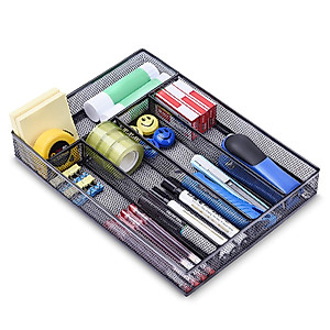 WuGeShop Kitchen Utensil Organizer,Cutlery Holder Organizer in Drawer for Flatware,Utensil Storage Flatware Tray with Anti-slip Mats(Black)