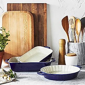 STAUB Ceramics Bakeware-Pie-Pans Dish, 9", 9-inch, Dark Blue