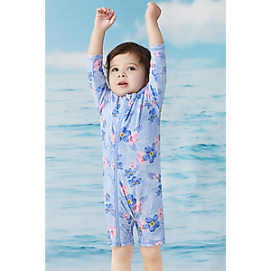 UMELOK Baby Girls Swimsuit One Piece Full Zip with Long Sleeve UPF 50+ Sun Protection Sunsuit Purple-Geranium,12M