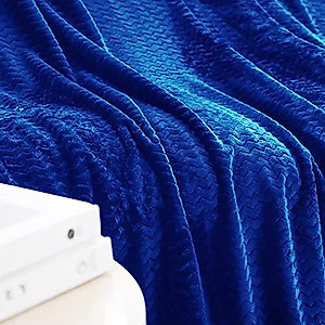 Whale Flotilla Ultra Breathable Jacquard Lightweight Fleece King Size Bed Blanket(90x104 Inch) with Plush Wave Pattern, Soft and Cozy Blanket for All Season, Royal Blue