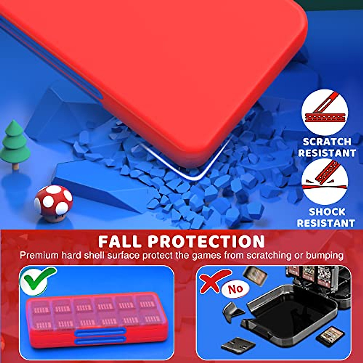 CYKOARMOR Switch Game Case for Nintendo Switch/Switch OLED, Switch Game Holder with 48 Games Card Slot&24 Micro SD Cartridge Slots, Storage Accessories Hard Shell Portable Cartridge Box, Red Blue