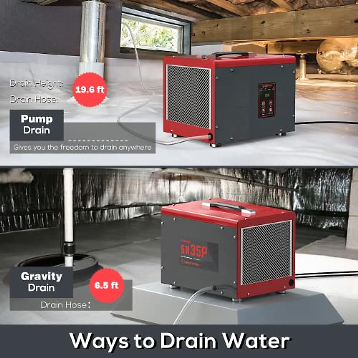 Abestorm Energy Star Commercial Dehumidifiers with Pump and Hose, 70 PPD Crawl Space dehumidifiers, up to 1,000 sq. ft. Compact, Portable, Auto Defrost, Memory Starting, 5 Years Warranty