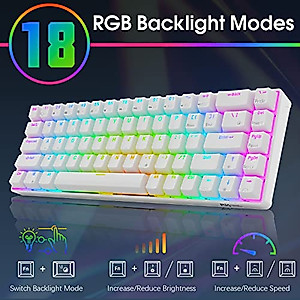 RK ROYAL KLUDGE RK68 (RK855) Wired 65% Mechanical Keyboard, RGB Backlit Ultra-Compact 60% Layout 68 Keys Gaming Keyboard, Hot Swappable Keyboard with Stand-Alone Arrow/Control Keys, Blue Switch, White