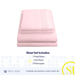 1800 Thread Count Sheet Set – Soft Egyptian Quality Brushed Microfiber Sheets – Luxury Bedding Set with Flat Sheet, Fitted Sheet, Pillow Cases, Full, Pale Pink, Sheet Set