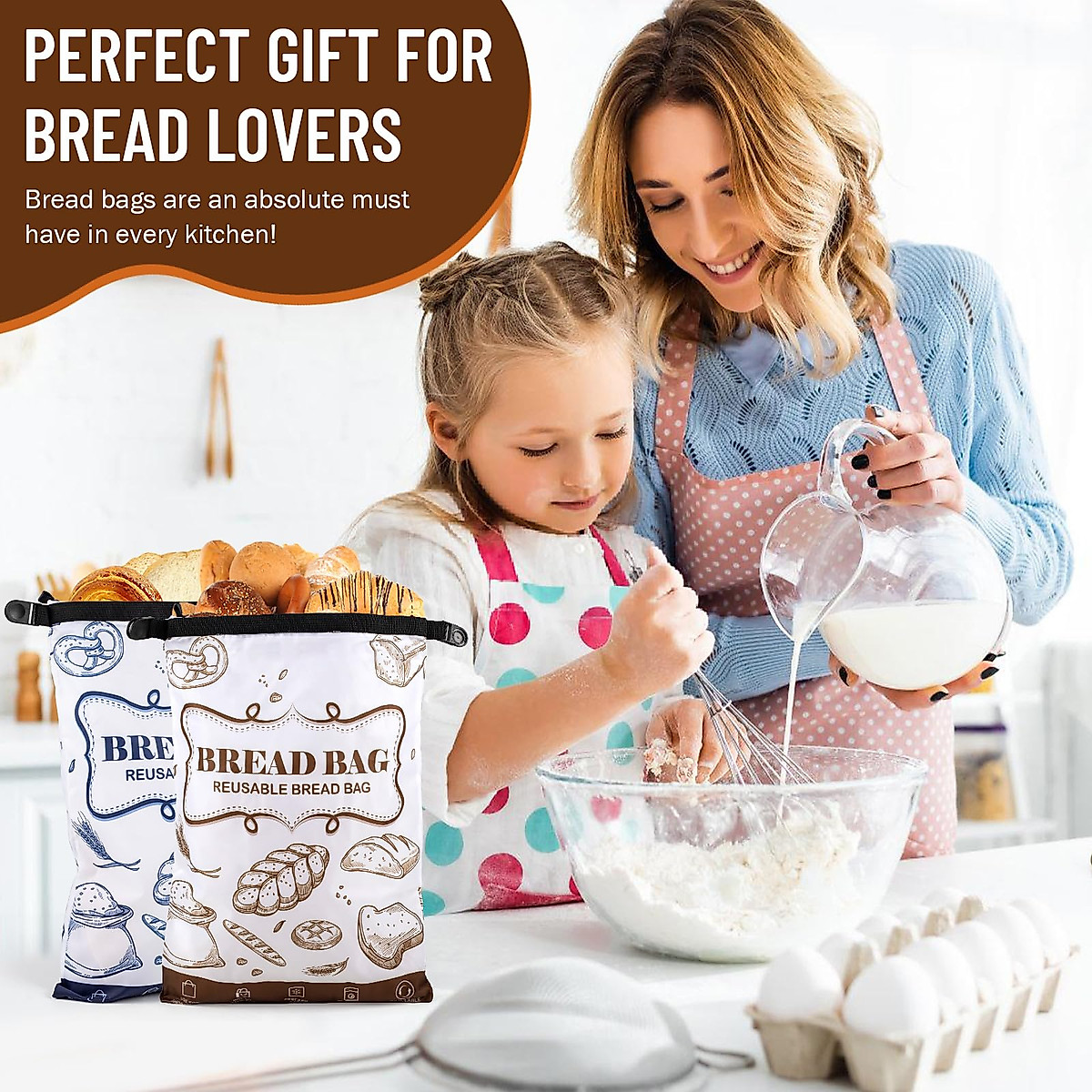 Bread Bags, 2 Packs Bread Bags for Homemade Bread, Reusable Sourdough Storage Bag With Zipper, Large Freezer Container to Keep Bread Fresh (Blue)