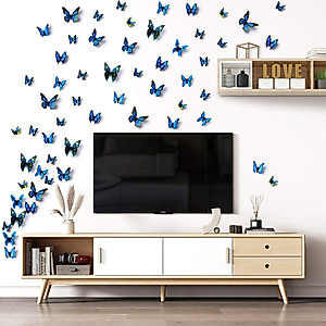 LiveGallery 72 PCS Blue Removable 3D DIY Beautiful Butterfly Wall Decals Blue Butterflies Art Decor Wall Stickers Murals for Kids Baby Boy Girls Bedroom Classroom Offices (Blue)