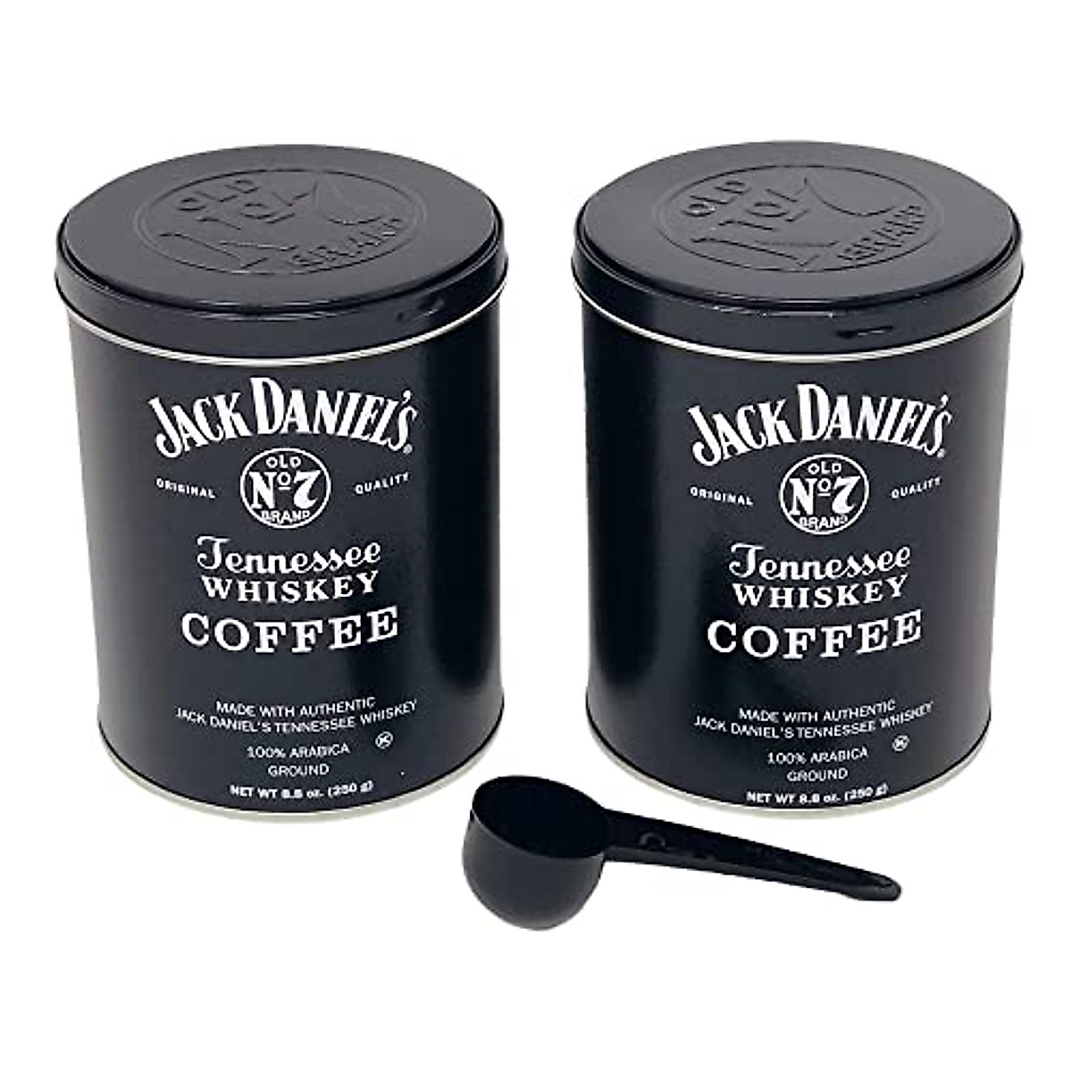 Jack Daniels Coffee (Pack of 2) 8.8oz each bundled with a complimentary measuring spoon 100% Arabica Medium Roast Ground Gourmet Coffee Kosher