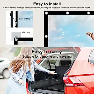 LINCO Projector Screen with Stand, 150inch Outdoor Movie Projector Screen 4K HD 16: 9 Wrinkle Free Design for Backyard Movie Night (Easy to Clean, 1.1Gain, 160° Viewing Angle & A Carry Bag)