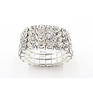 WTZ - New Sparkling 4 Row Crystal Rhinestone Stretch Ring