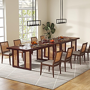 Tribesigns 70.87 Inch Dining Table for 6-8, Rectangular Kitchen Table, Rustic Dining Room Table with Rattan Frame, Large Dinner Table for Dining Room, Kitchen, Deep Walnut