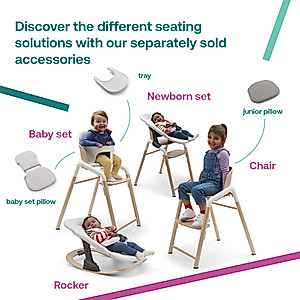 Bugaboo Giraffe Wooden Baby High Chair, Adjustable in 1 Second, Easy to Clean, Safe and Ergonomic Highchair, Suitable from Birth in Combination with Newborn Set (Sold Separately), Warm Wood/Gray