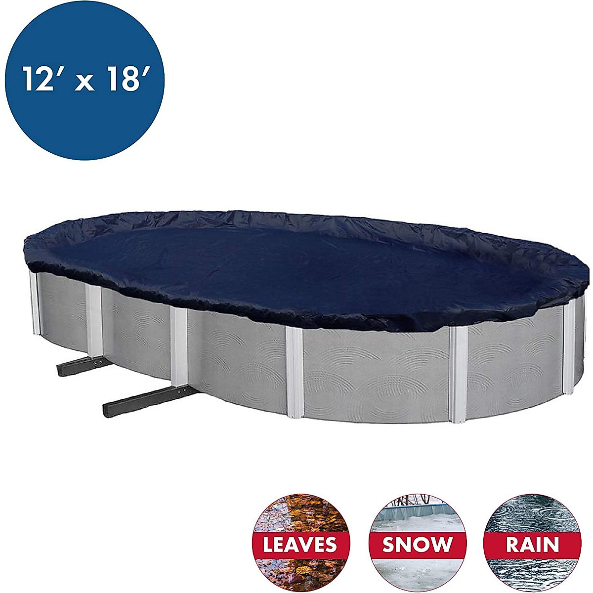 Winter Block WCP1218OV Premium Ground Oval, 12' x 18' Ft, Aboveground Pools Winter Cover 8-Year Warranty, Includes Winch and Cable, Strength & Durability, UV Protection, Solid Blue