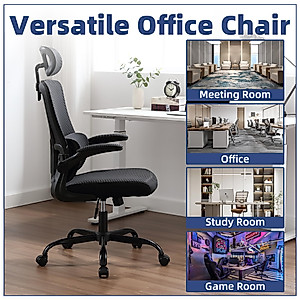Westice Ergonomic Office Chair, Executive Mesh Office Chair with Flip up Arms & Adjustable Height, Comfortable High Back Swivel Computer Desk Chairs with Lumbar & Back Support, Black