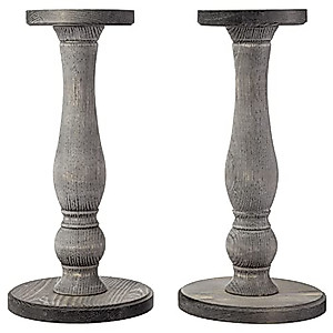 MyGift Weathered Gray Wood Hat Stand, Vintage Design Baseball Cap and Wig Holder Freestanding Tabletop Display Rack, Set of 2