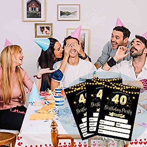 RLCNOT 40th Birthday Invitations Cards with Envelopes Set of 20 - Classic Black Gold Birthday Party Invitations for Teens, Adult, Man, Woman, Party Celebration, Supplies/BDAY097