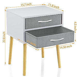 LIONONLY Nightstand with Drawer, Modern White Night Stand with Solid Wood Legs, Bedside Tables Bedroom Nightstand Side Tables with Storage Shelf for Bedroom Furniture,Ideal for Home