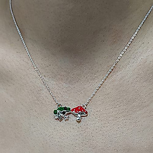 QYYGYLLR Women's Green Frog Red Mushroom Pendant Necklace, Gold/Silver Plated Cute Frog Mushroom Aesthetics Jewelry for Birthday/Christmas Gifts,Chain Length 16inch with extension chain 2inch.