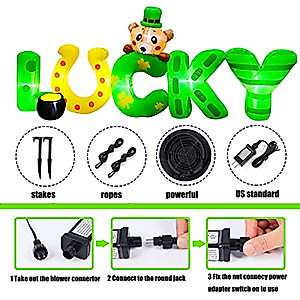 SEASONBLOW 8Ft Inflatable St. Patrick's Day Lucky Letters Bear with Gold Pot Decoration LED Light Up Decor for Home Yard Lawn Garden Indoor Outdoor