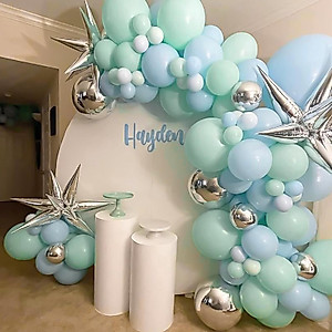 RUBFAC 129pcs Mint Green Balloons Different Sizes 18 12 10 5 Inch, Pastel Makani Blue Balloon Garland Arch Kit for Birthday Baby Shower Gender Reveal Wedding Party Decoration
