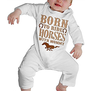 SADODER Born to Ride Horses with Mommy Baby Bodysuit Long Sleeve Jumpsuit Rompers Outfit 6-12 Months