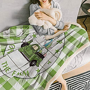 Possta Decor Happy Easter Throw Blanket,Gnome Farm Truck Fuzzy Fluffy Soft Cozy Blankets,Green Buffalo Plaid Bunny Egg Thick Reversible Fleece Flannel Plush Microfiber Throws for Couch Bed Sofa