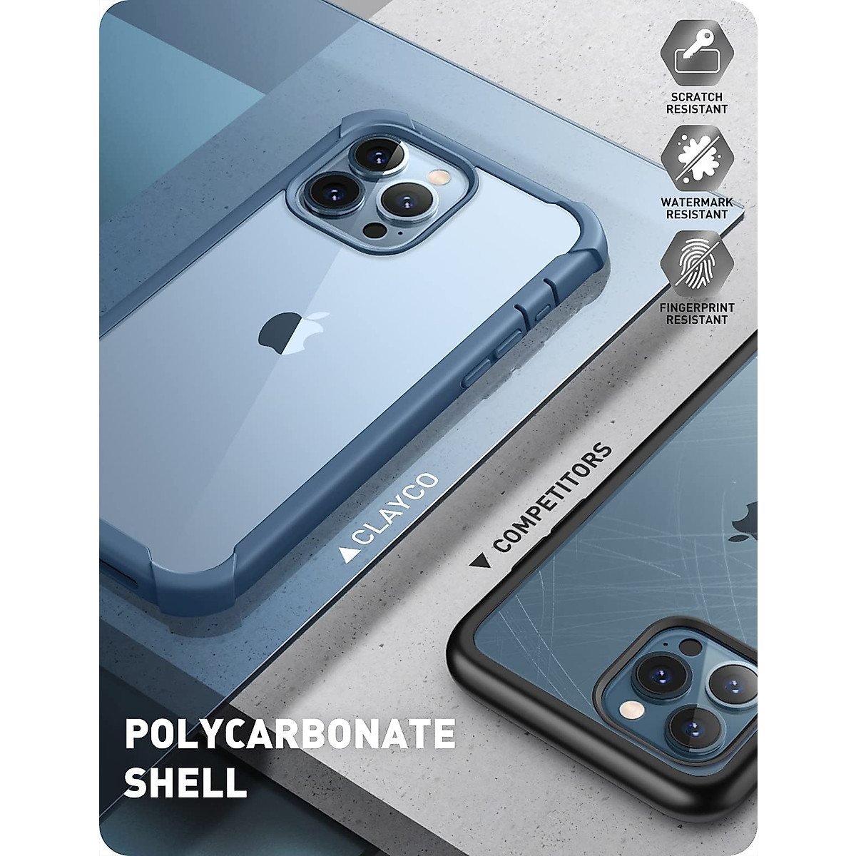 Clayco Forza Protective Case for iPhone 13 Pro Max 6.7 inch (2021 Release), Built-in Screen Protector, Dual Layer Rugged Cover with Full-Body Soft TPU Bumper (Azure)