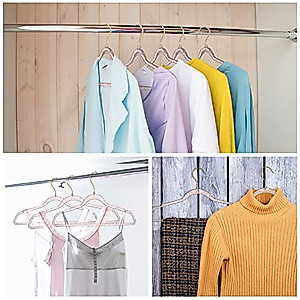20 Pcs Clear Acrylic Hangers Plastic Glitter Coat Hanger Non Slip Space Saving Suit Hangers Heavy Duty Clothes Hanger with Non Slip Notches (Pink and Gold)