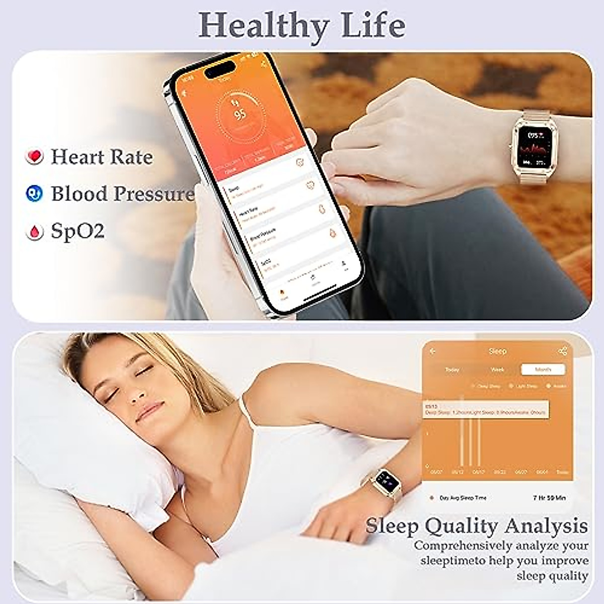 Colesma Smart Watch for Women,1.59" Small Smartwatch with Bluetooth Call, Voice Assistant Fitness Watch with Activity Tracker, Monitor Heart Rate/Blood Pressure/SpO2/Sleep for Android iPhone
