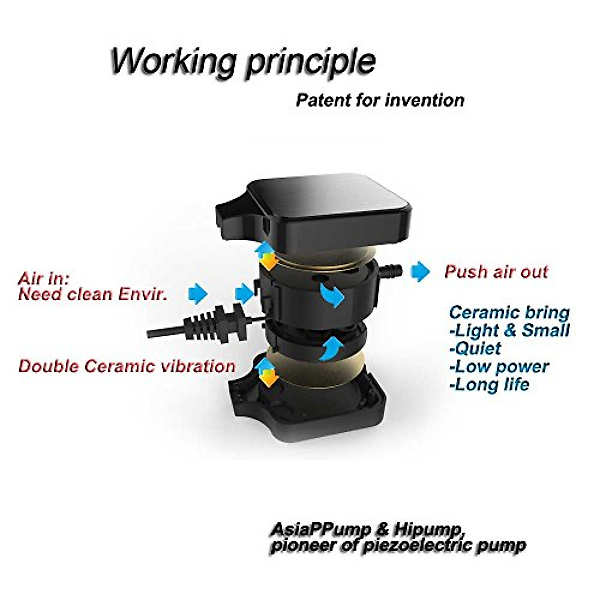 AsiaPPump Aquarium Air Pump Quietest Energy Saving 1-1.5W 24-40 Gallon (Black Square)