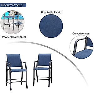 LOKATSE HOME 2 Pieces Outdoor Counter Height Bar Stools Patio Furniture Metal Armchair Set, Blue