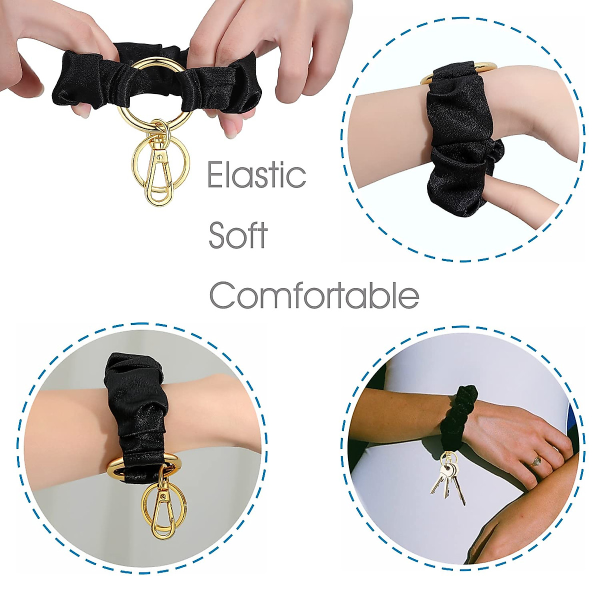 SAM & LORI Wristlet Keychain for Women Bracelet Gift Circle Car key Ring Wrist Holder Strap Mom Mothers Day Wristband Bangle Black Leopard Cheetah Bulk Mama Cow Gold Cute Stretchy Scrunchie Birthday