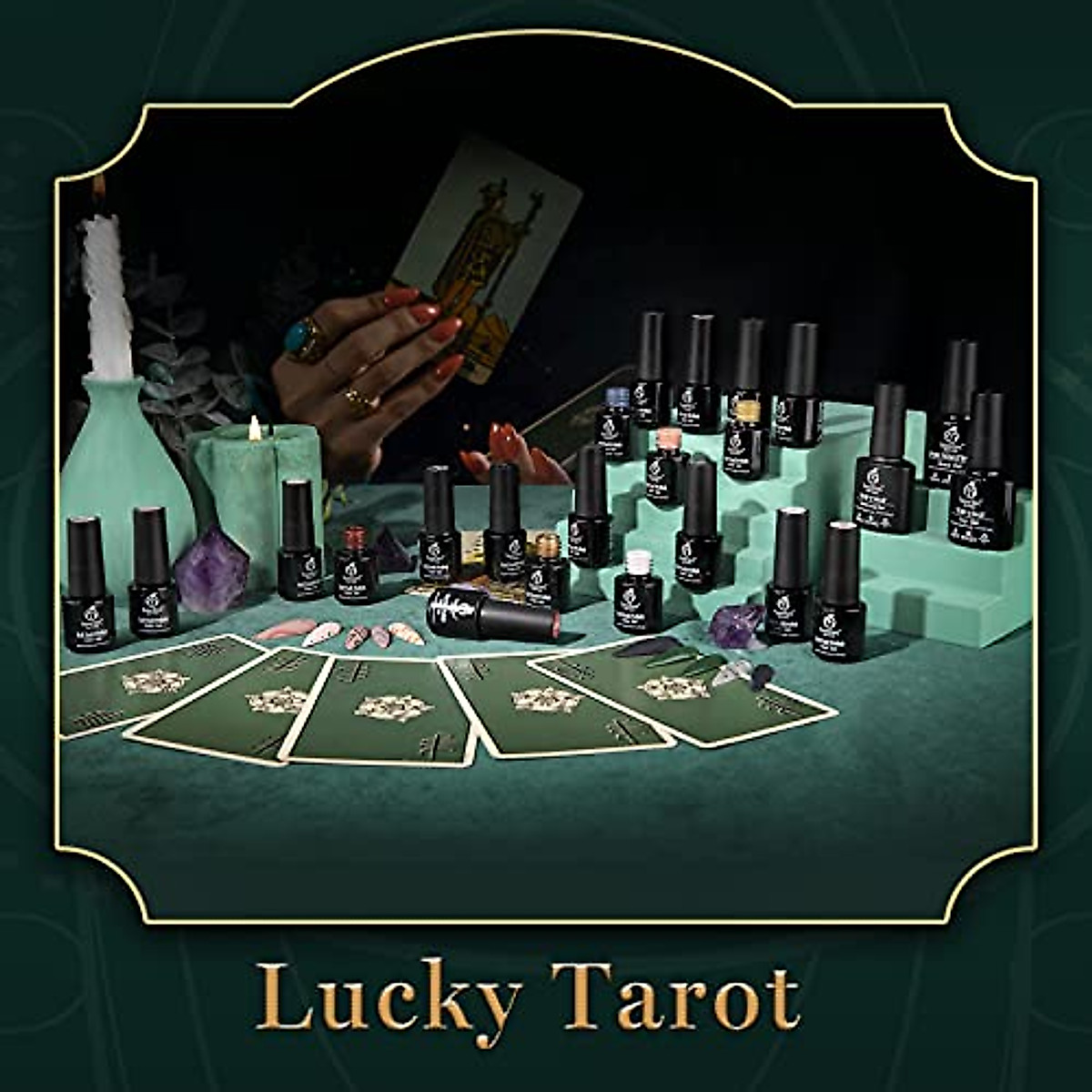 Beetles 20Pcs Gel Nail Polish Kit with Base Gel Top Coat- Lucky Tarot Collection White Black Nude Grey Glitters Gel Polish Golden Journey Nail Art Green Nails UV Manicure Gifts for Women