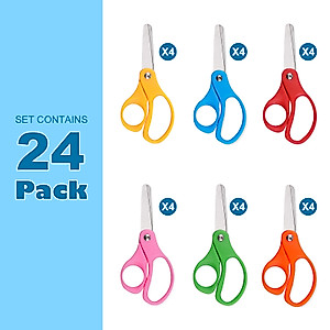 24 Packs Kids Scissors, Scissors for School, Safety Scissors, Blunt Tip Scissors, 5 Inch School Student Blunt Tip Kids Craft Scissors, Safety Comfort Grip for Children Cutting Paper
