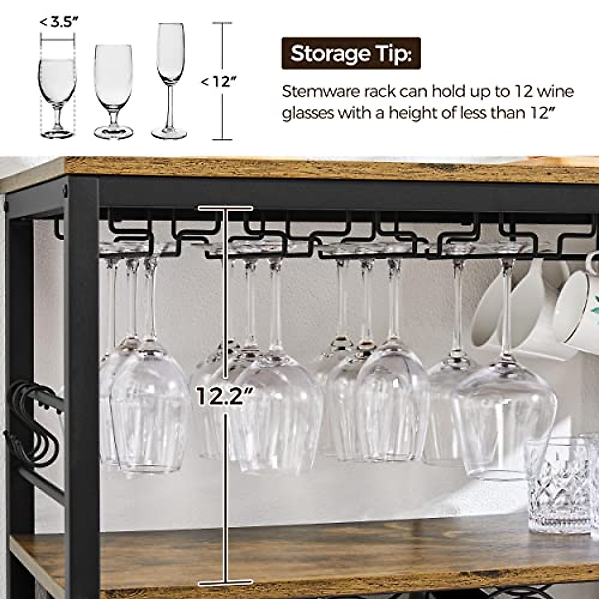 Topeakmart Kitchen Buffet Cabinet Sideboard Wine Bar Cabinet with Glasses Holder, Multi-Function Storage Cabinet for Liquor and Glasses, Coffee Bar Table for Dining Room Hallway Entrance, Rustic Brown