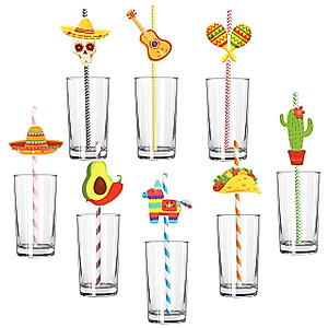 WATINC 80pcs Fiesta Paper Straws, Rainbow Color Striped Drinking Straws for Mexican Theme Party Decoration, Cinco De Mayo Fiesta Party Supplies, Paper Straws Decor for Summer Tropical Birthday Party