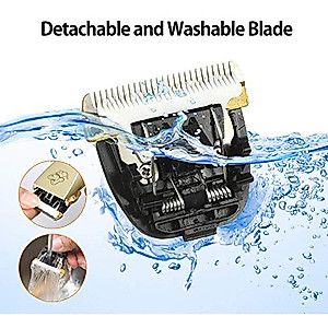 Maxshop Dog Grooming Kit, Low Noise Rechargeable Dogs Shaver Clippers Electric Quiet Dog Hair Trimmer for Dogs and Cats with Comb Guides Scissors Nail Kits (Gold-1)