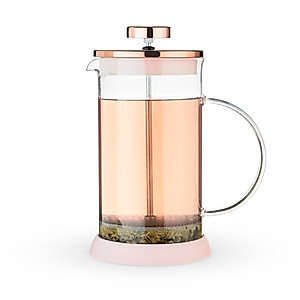 Pinky Up Riley Mini Glass Tea Press Pot, Coffee Maker, French Press for Loose Leaf Tea and Coffee, Hot or Iced Beverage Brewer, 12 oz, Pink