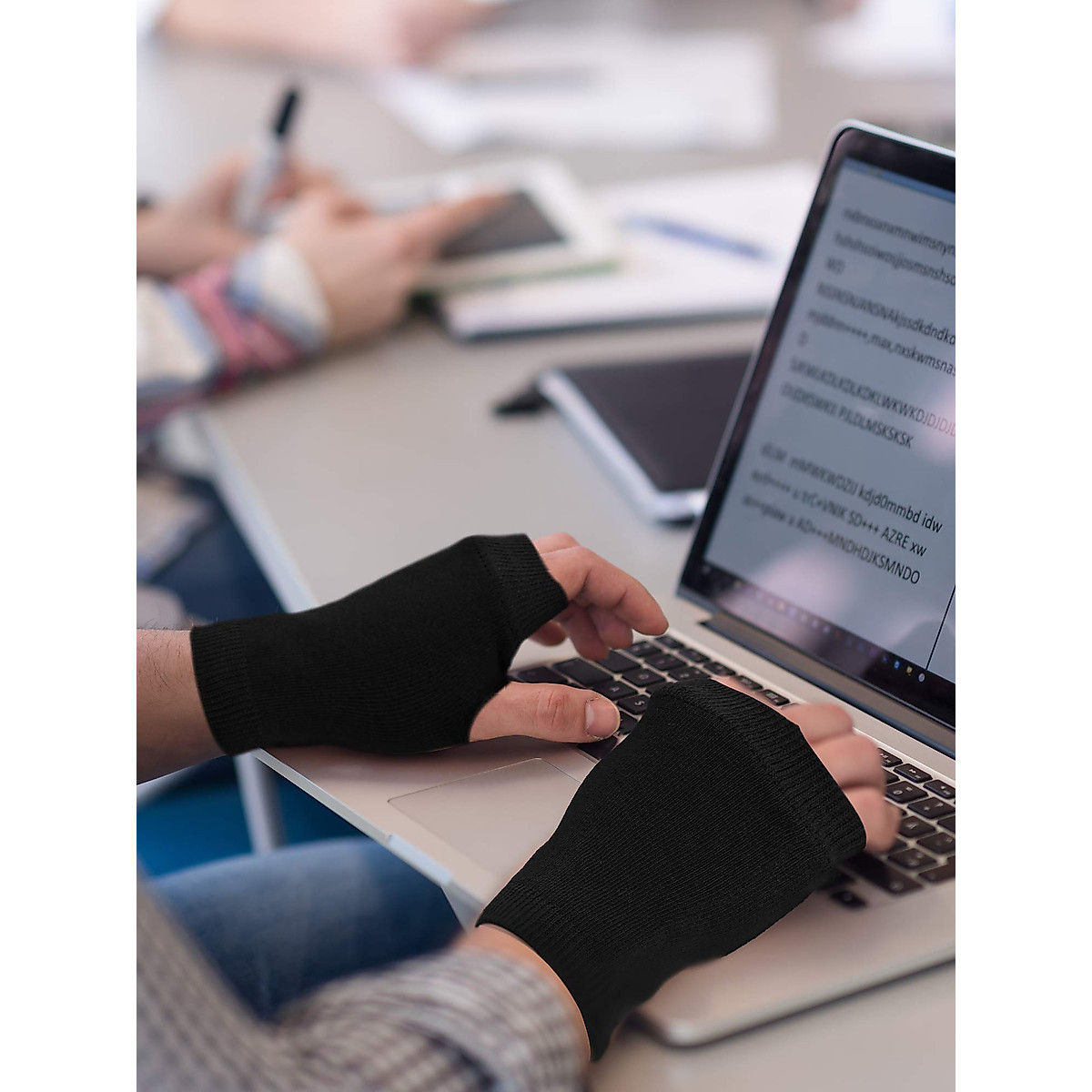 Blulu Fingerless Warm Gloves with Thumb Hole Cozy Half Fingerless Driving Gloves Knit Mittens for Men, Women (Black, 2 Pairs)