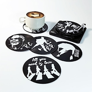 REDIVA Vinyl Record Coasters for Drinks with Record Player Holder, 6 Pcs Retro and Legendary Coasters Set, Funny Coasters for Music Lovers, Housewarming Hostess Gifts, Birthday Gift Ideas