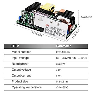 TorqCali EPP-500-36 500W 36V Open Frame Power Supply, Constant Voltage, 5"x3", Green, Industrial Grade, for Automation Equipment, Test Systems, LED Lighting