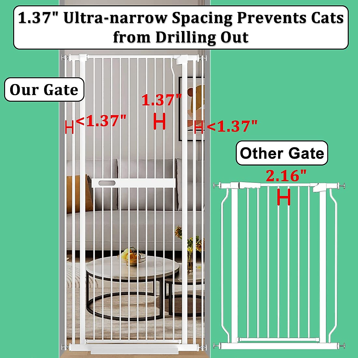WAOWAO 61.02" Extra Tall Cat Pet Gate 30.11-33.07" Wide Pressure Mounted Walk Through Swing Auto Close Safety White Metal Baby Toddler Kids Child Dog Pet Puppy Cat for Indoor Stairs,Doorways