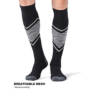 FITRELL 3 Pack Men's and Women's Ski Socks Full Cushioned Winter Merino Wool Thermal Knee High Warm Socks for Skiing Snowboarding, Black+Orange+Blue, Large