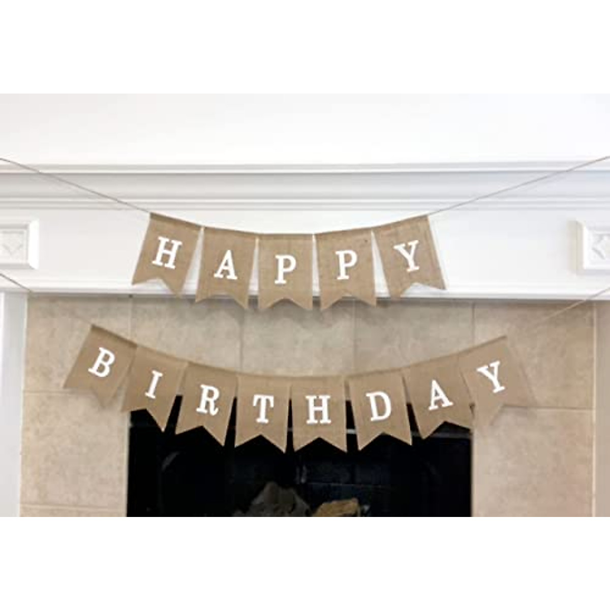 Shimmer Anna Shine Burlap Happy Birthday Banner for Birthday Party Decorations (White Print)