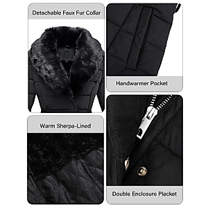 Bellivera Women's Winter Puffer Jacket Cold-resistant patchwork plush lining Coat with Removable Fur Collar Hooded and Belted 5527 BLACK M
